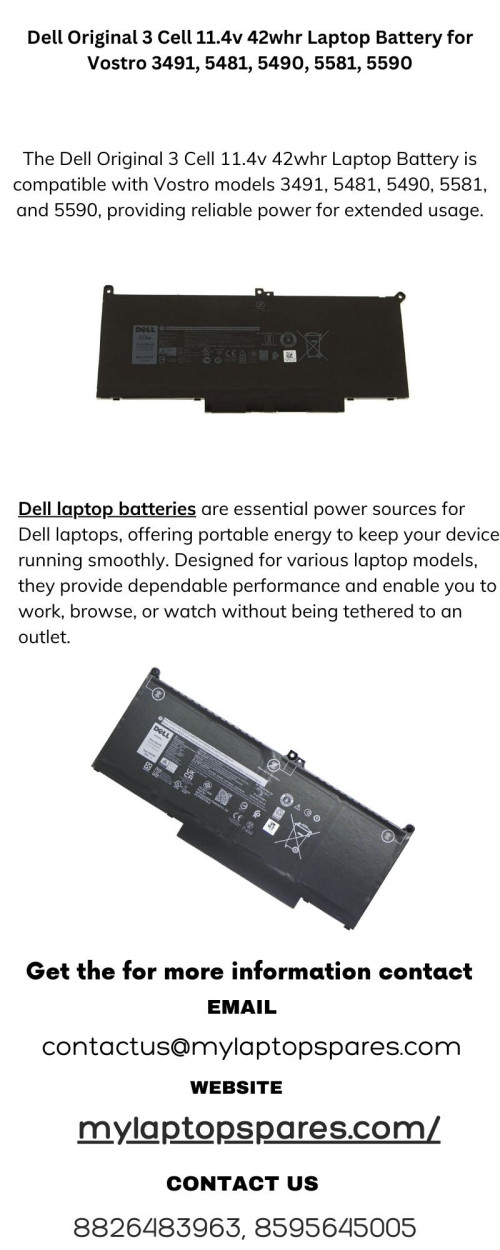 Dell Original 3 Cell 11.4v 42whr Laptop Battery for Vostro 3491, 5481, 5490, 5581, 5590 - Gifyu